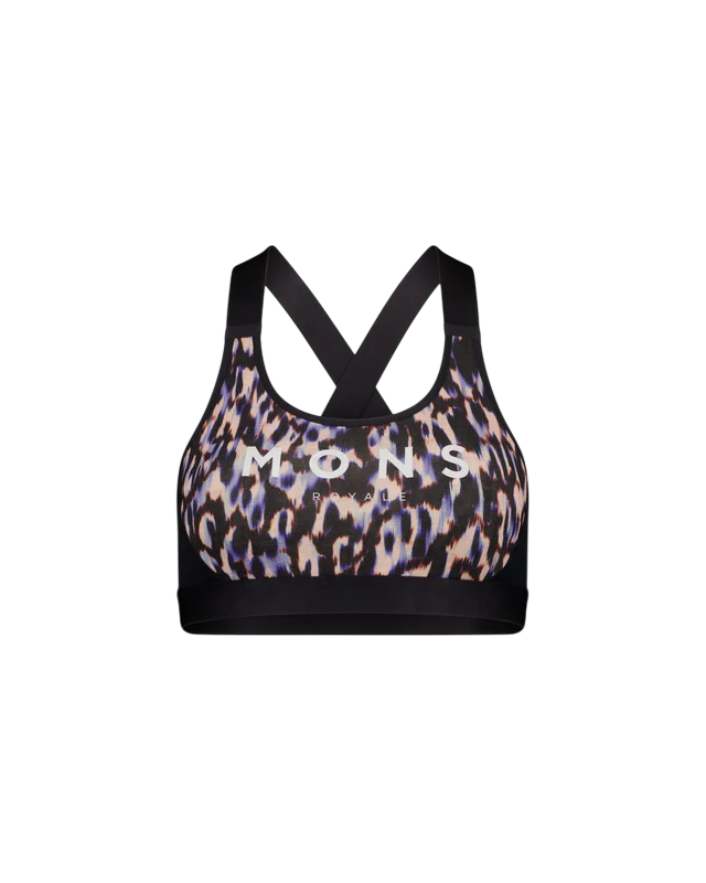 Mons Royale Stella X-Back Womens Merino Bra - Rock Leopard/Black - L